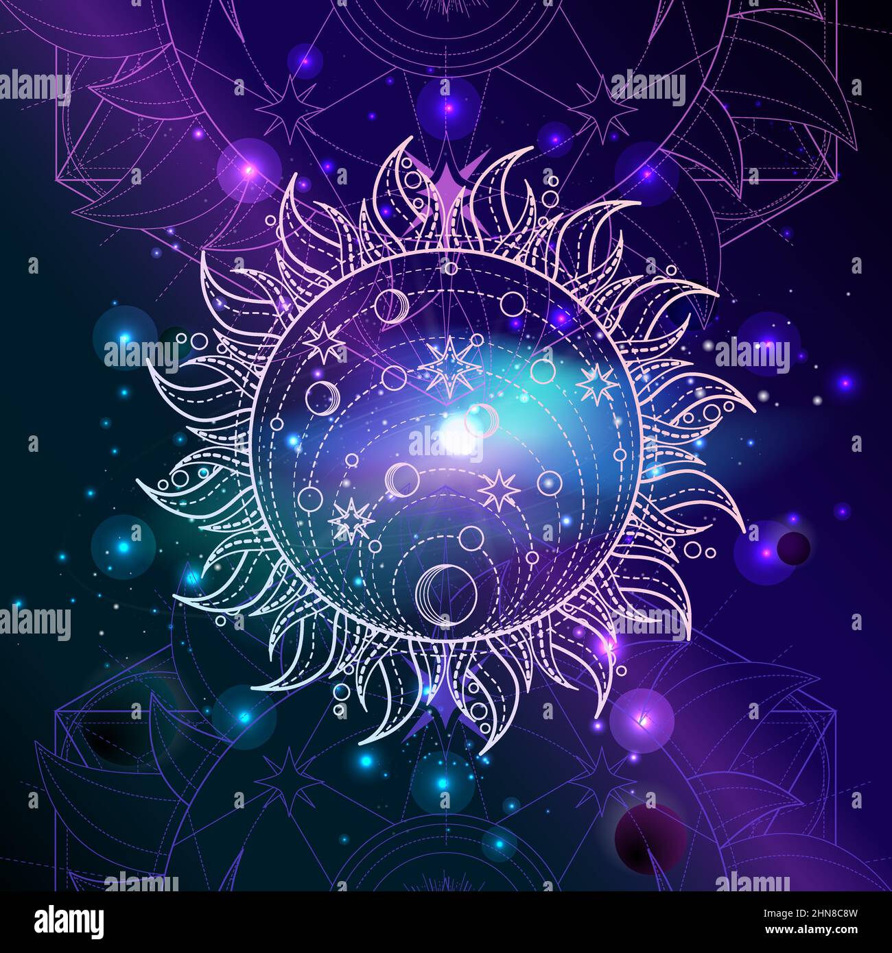 Vector illustration of Sacred geometric symbol against the space ...