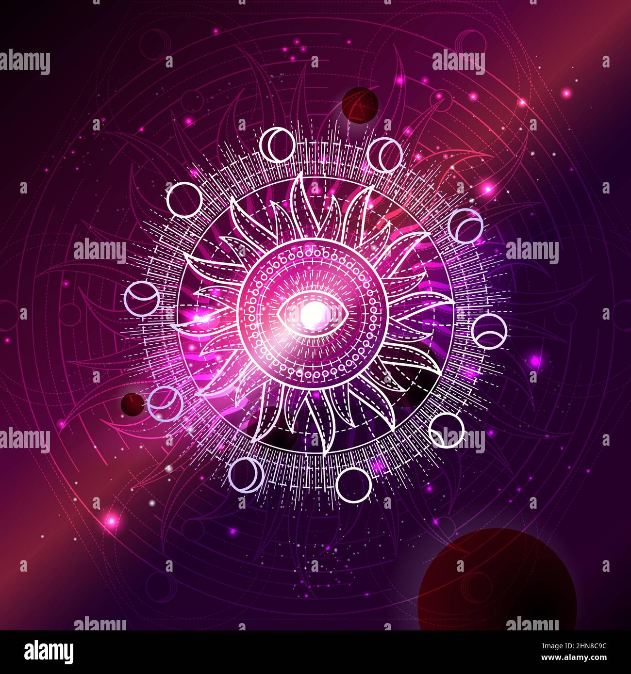 Vector illustration of Sacred geometric symbol against the space ...