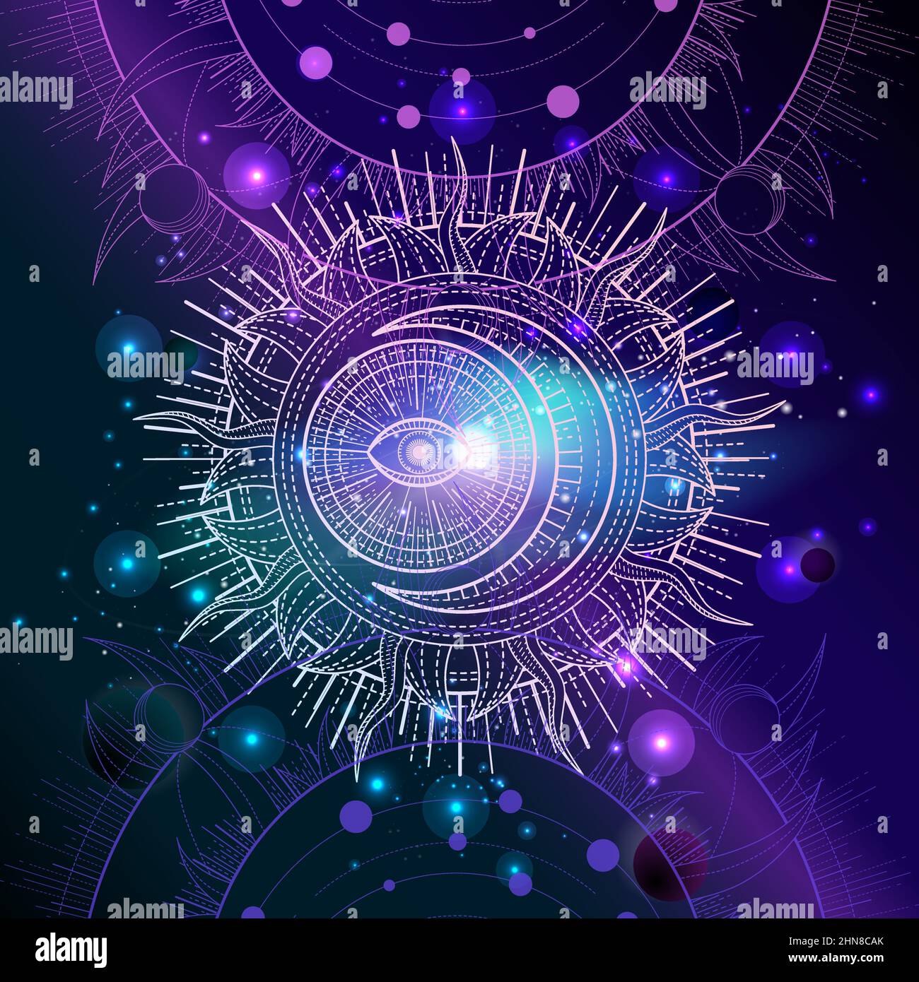 Vector illustration of Sacred geometric symbol against the space ...