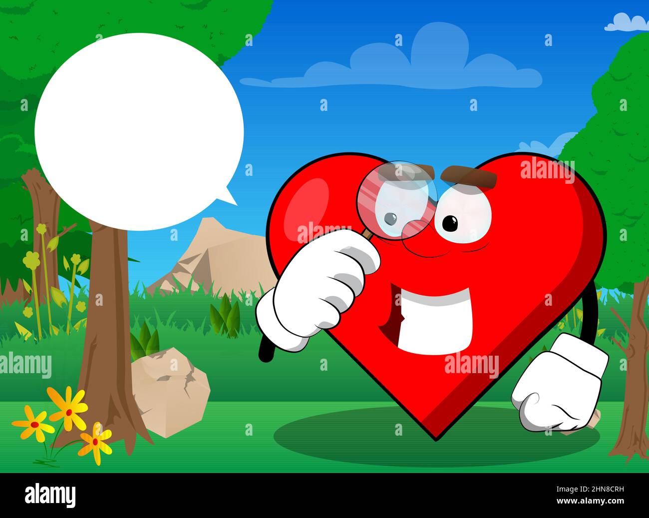 Heart Shape with holding a magnifying glass as a cartoon character ...