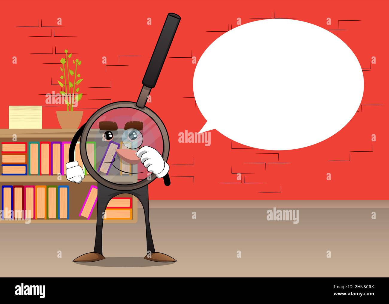 Magnifier holding a magnifying glass. Cartoon Character science ...