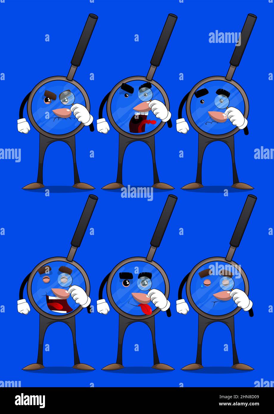 Magnifier holding a magnifying glass. Cartoon Character science ...