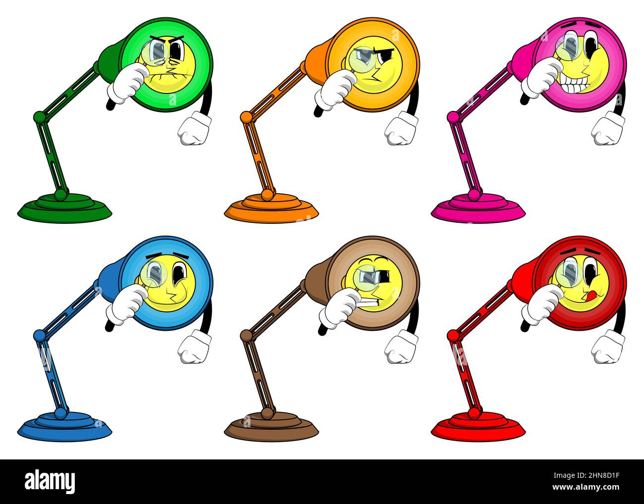 Night Table Lamp holding a magnifying glass. Office Light cartoon ...
