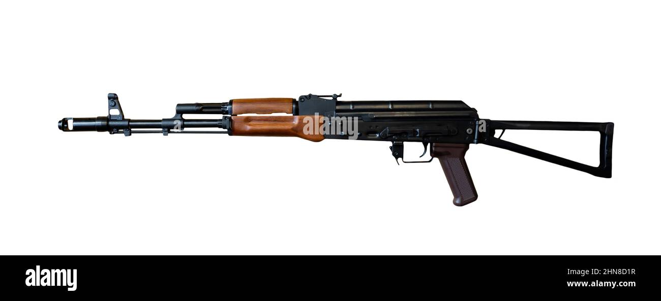 Assault rifle without cartridge over white background Stock Photo - Alamy