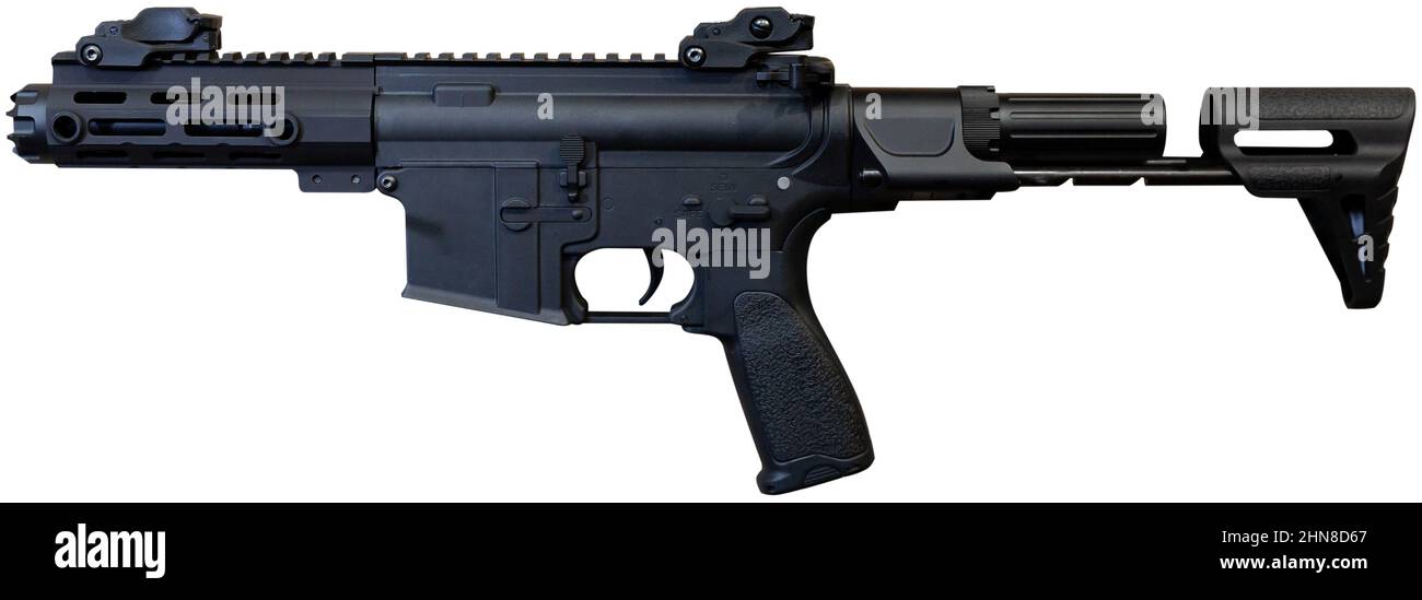 Modern automatic multiple-charge weapon on white background Stock Photo ...