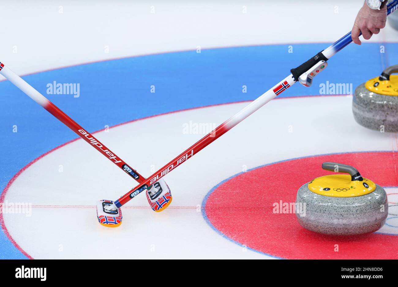 Beijing, China. 15th Feb, 2022. Curling stones are seen during the ...