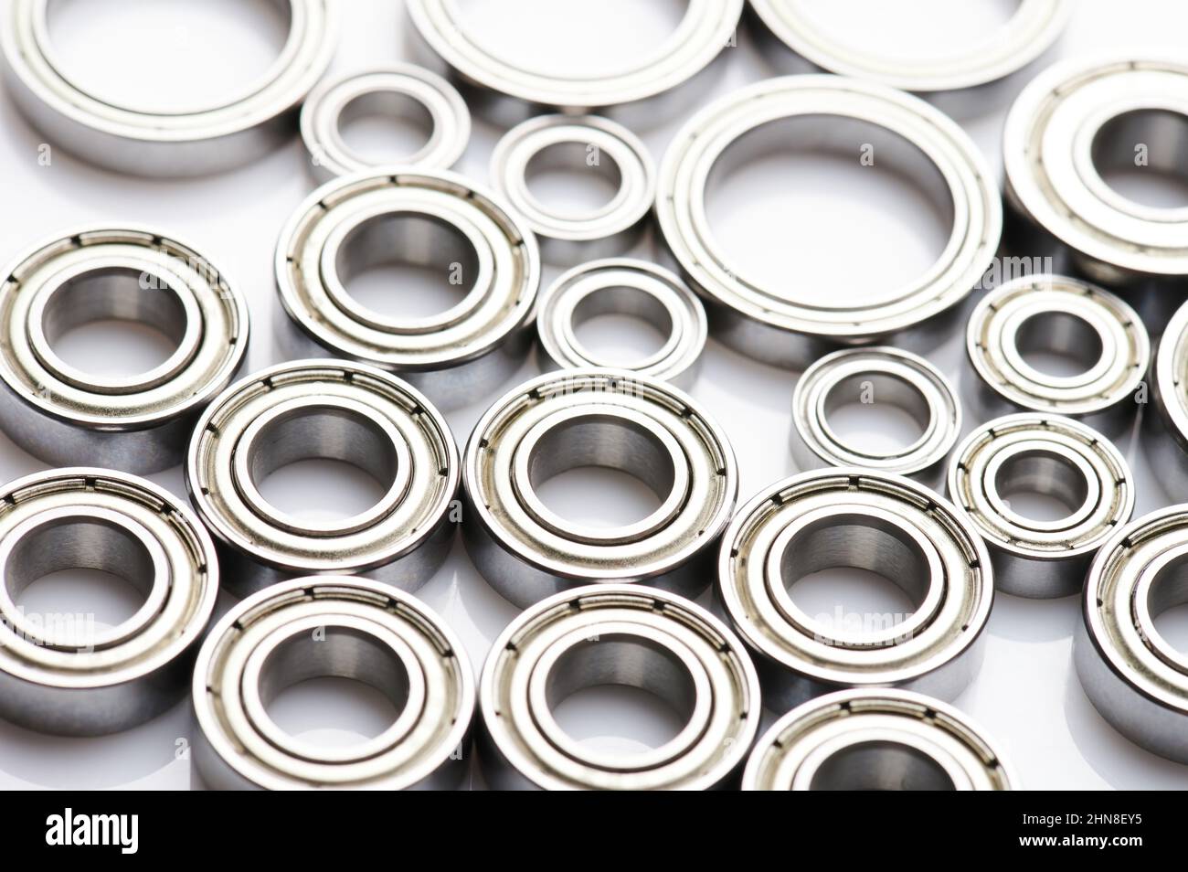 New collection of different type of bearings on white studio background ...