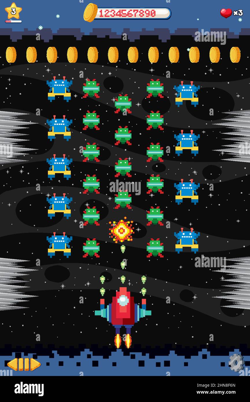 Retro pixel space game interface illustration Stock Vector Image & Art ...