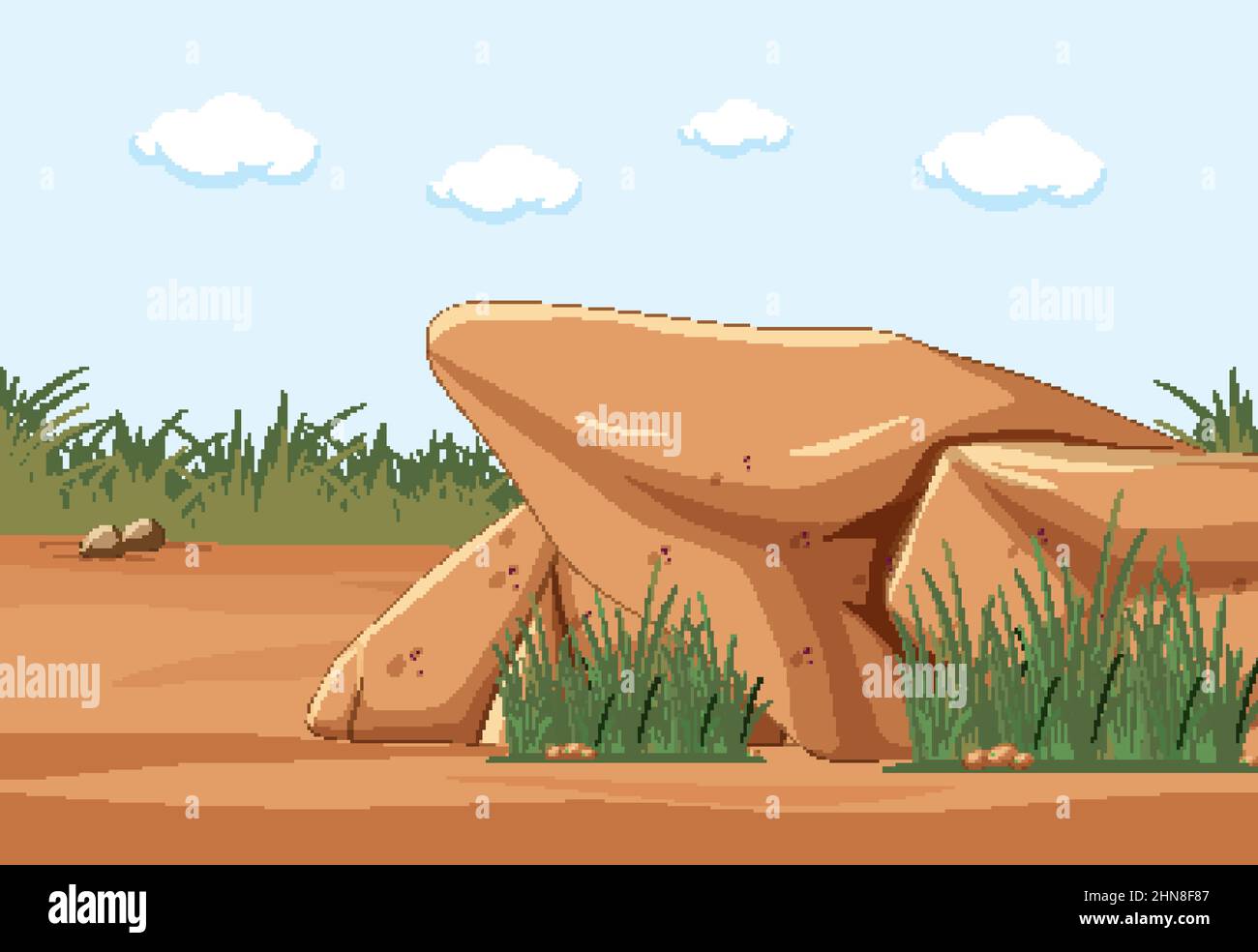 Empty nature ground with rock and grass illustration Stock Vector Image ...