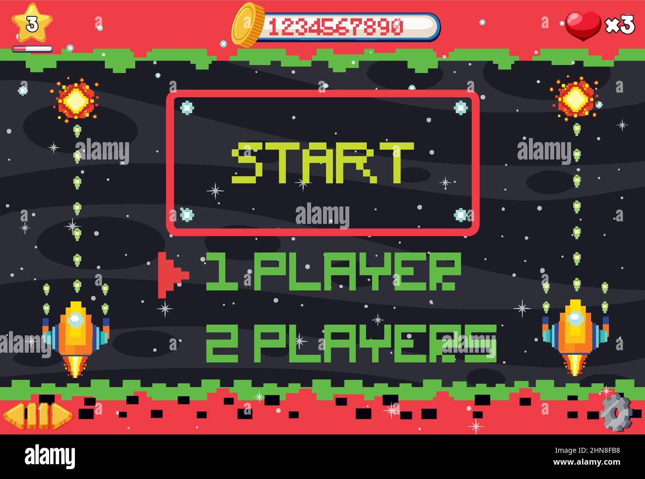 Pixel space game interface with start button illustration Stock Vector Image & Art - Alamy