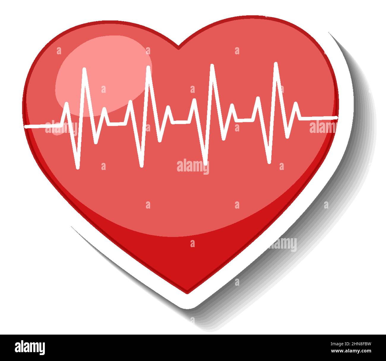 A red heart with pulse line cartoon sticker illustration Stock Vector ...