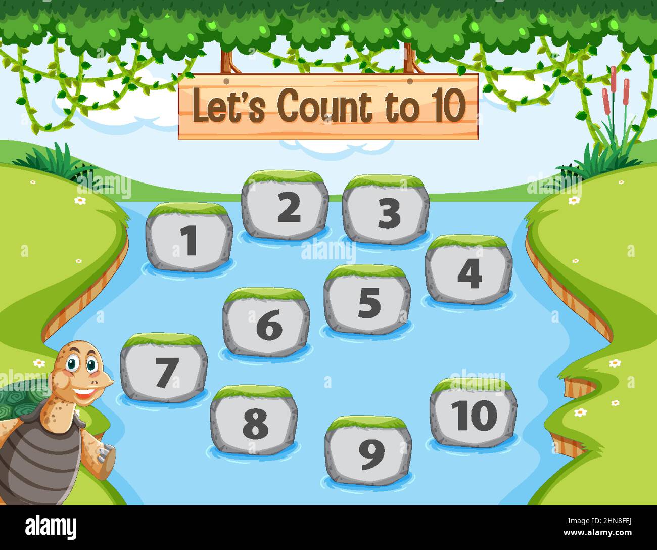 Forest scene with Let's count to 10 game template illustration Stock ...