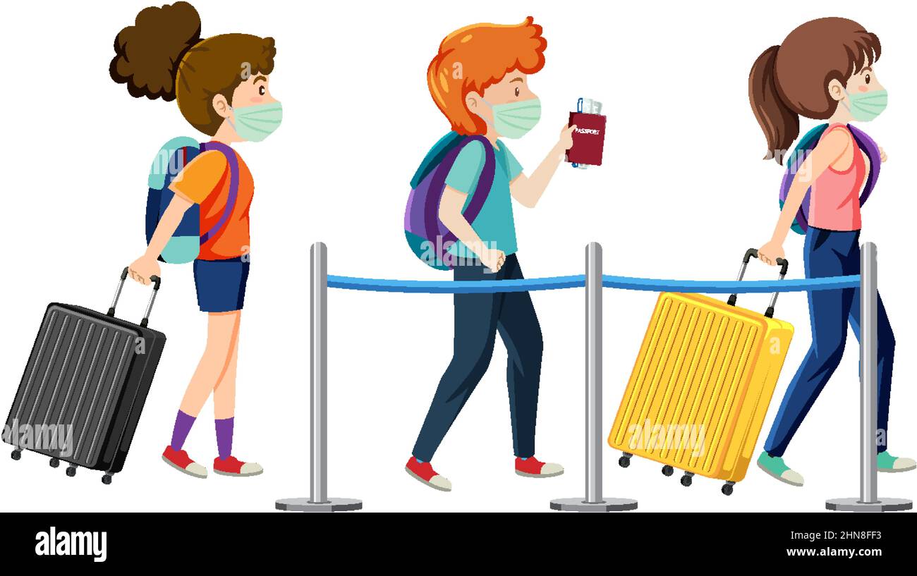 People standing in line and keep distancing illustration Stock Vector ...