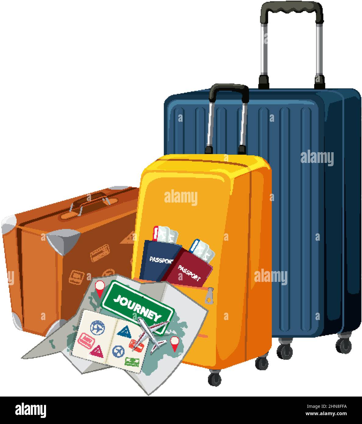 Travelling luggages in cartoon style illustration Stock Vector Image ...