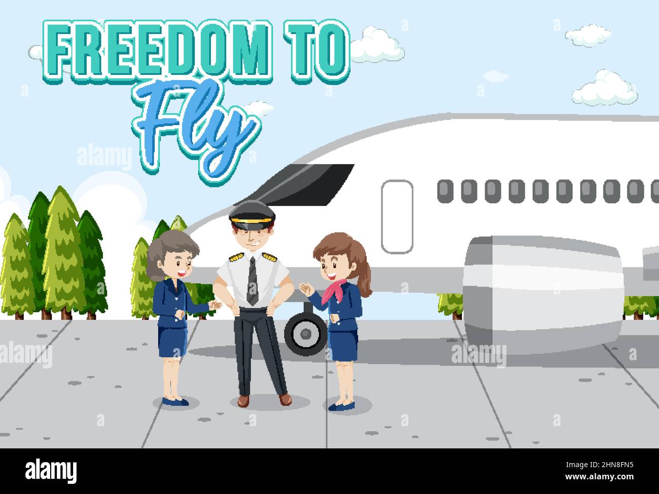 Freedom to fly typography design with aircrew characters illustration ...