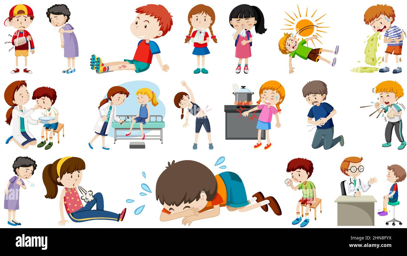 Set of sick people with different symptoms illustration Stock Vector ...