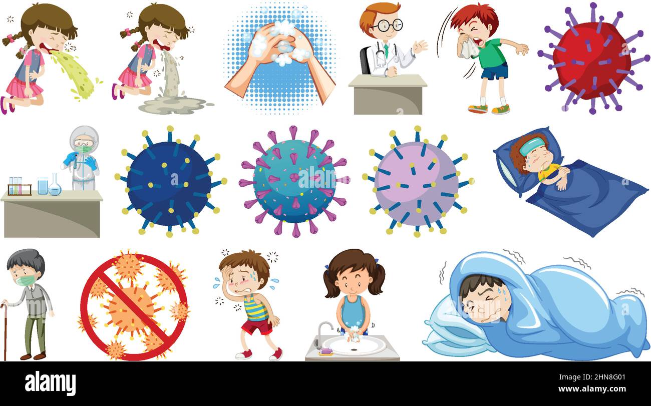 Set of sick people with different symptoms illustration Stock Vector ...