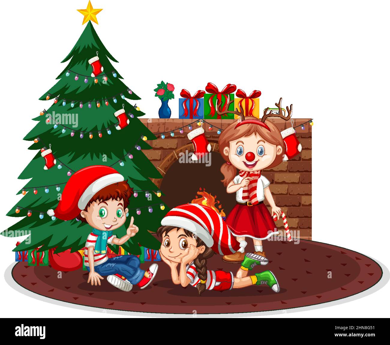 Happy children celebrating Christmas on white background illustration ...