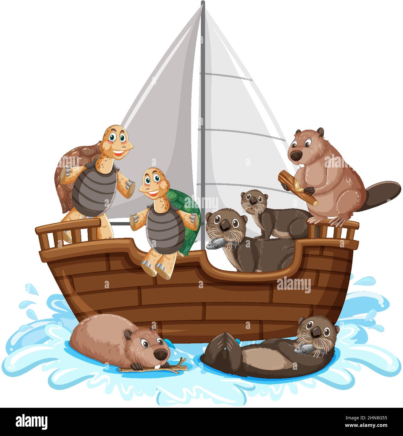 Wild animals on a ship in cartoon style illustration Stock Vector Image ...