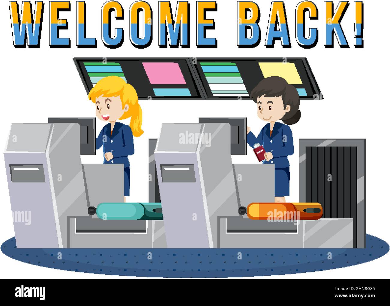 Welcome Back typography design with ground service staffs illustration ...