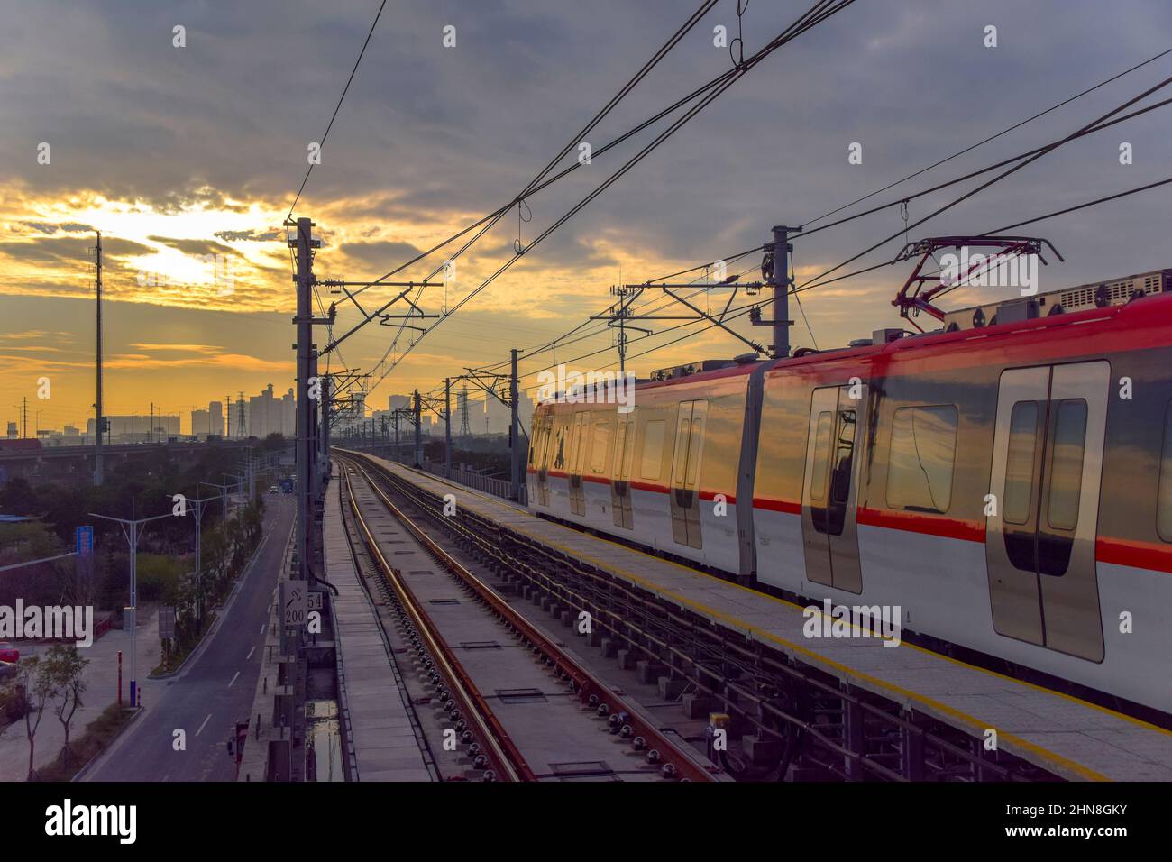 Foshan,China. DEC,30,2021 Foshan Metro Line2,It will run in a south ...