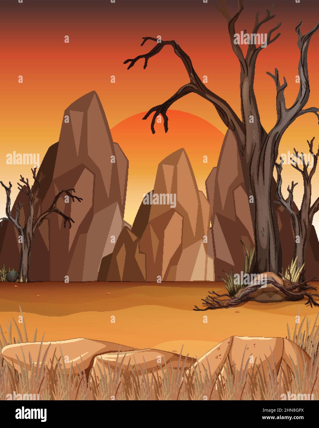 Savanna forest scene with dead trees illustration Stock Vector Image ...