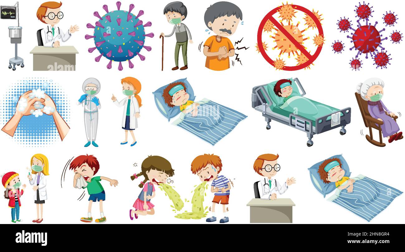 Set of sick people with different symptoms illustration Stock Vector ...