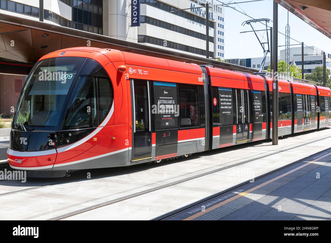 Canberra light rail train at a station in the city centre,Canberra,ACT ...