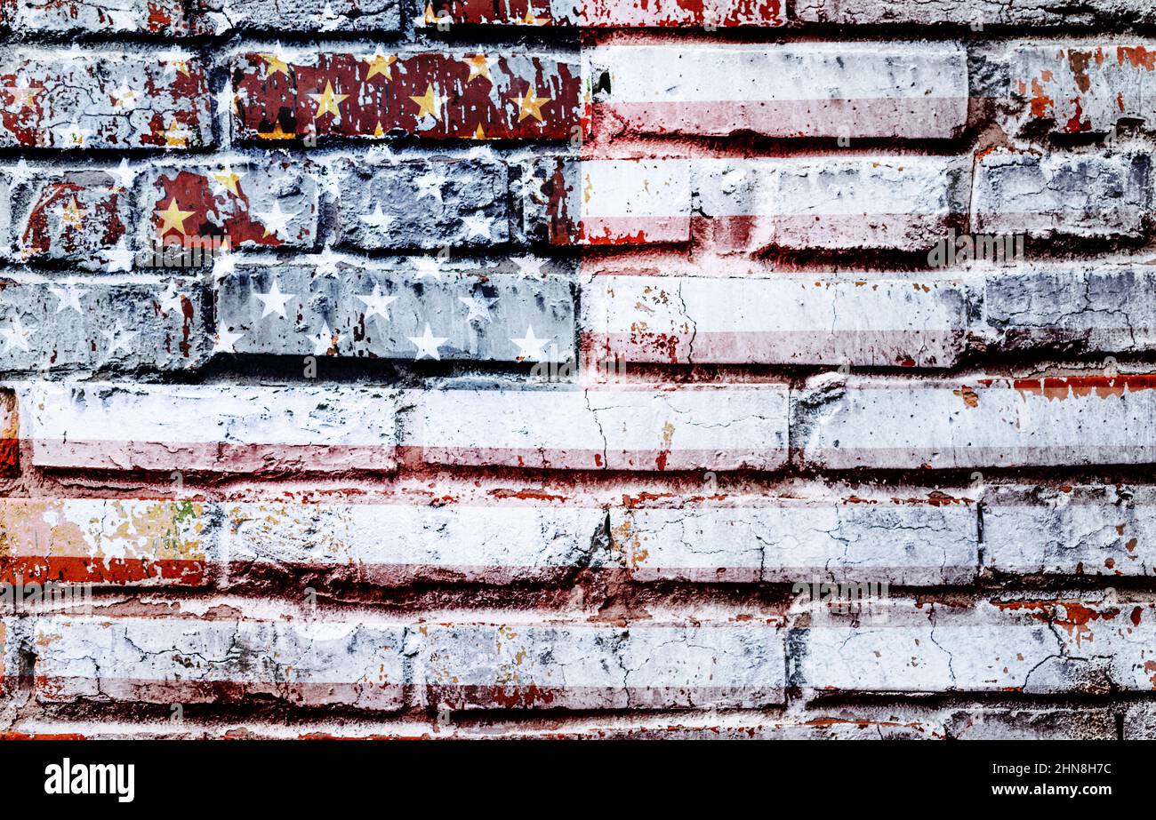 Worn and weathered image flag United States of America on an old brick ...