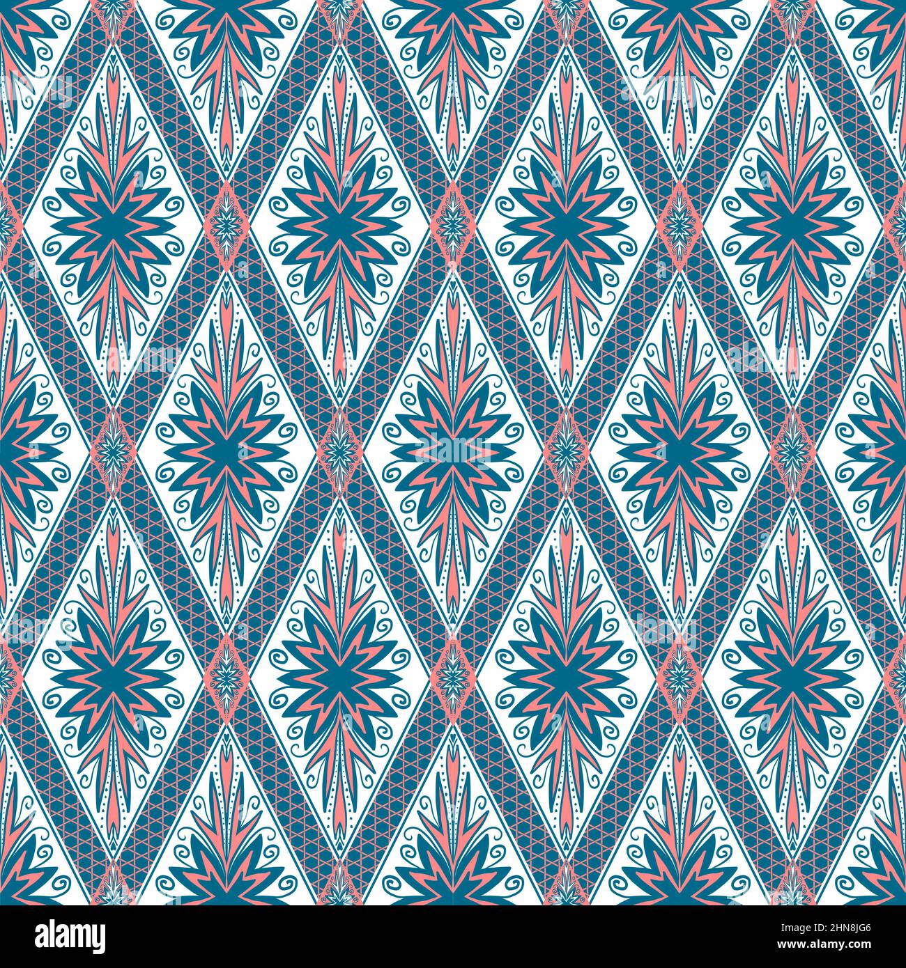 Pink Indigo Blue Flower on White. Geometric ethnic oriental pattern ...