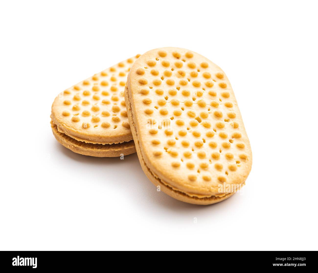 Sweet sandvich cookies. Biscuits with cocoa filling isolated on white ...
