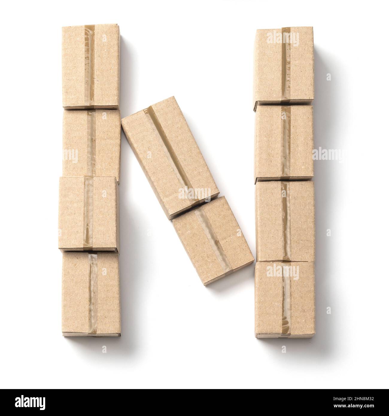 Letter N. Alphabet from cardboard boxes for delivery isolated on white ...