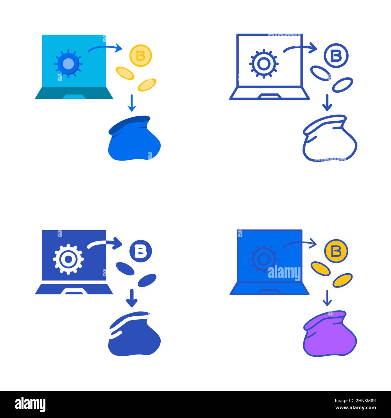 Cryptojacking icon set in flat and line style. Hacker attack symbol ...