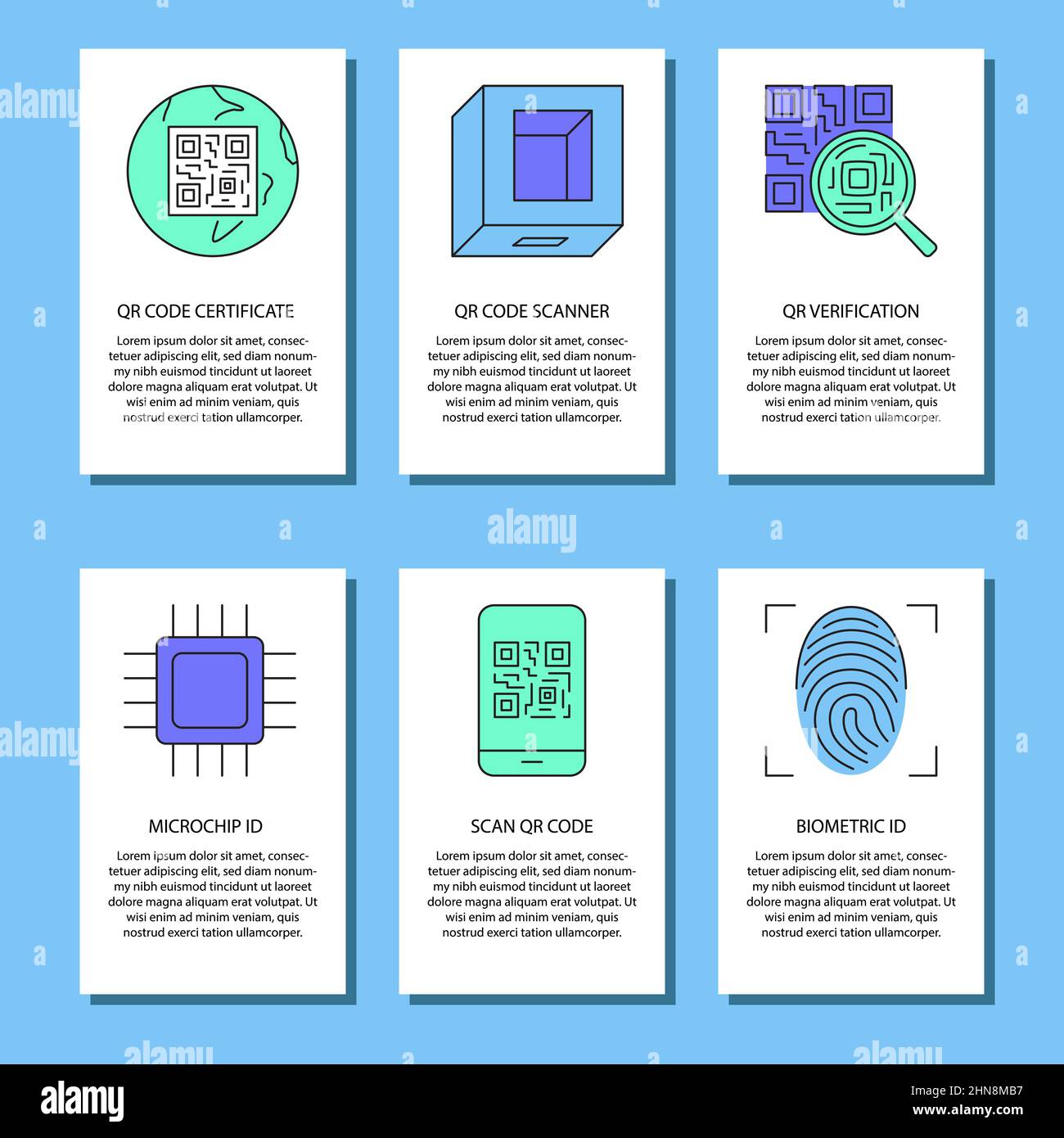 Identification concept banner templates set in line style. Qr code and ...