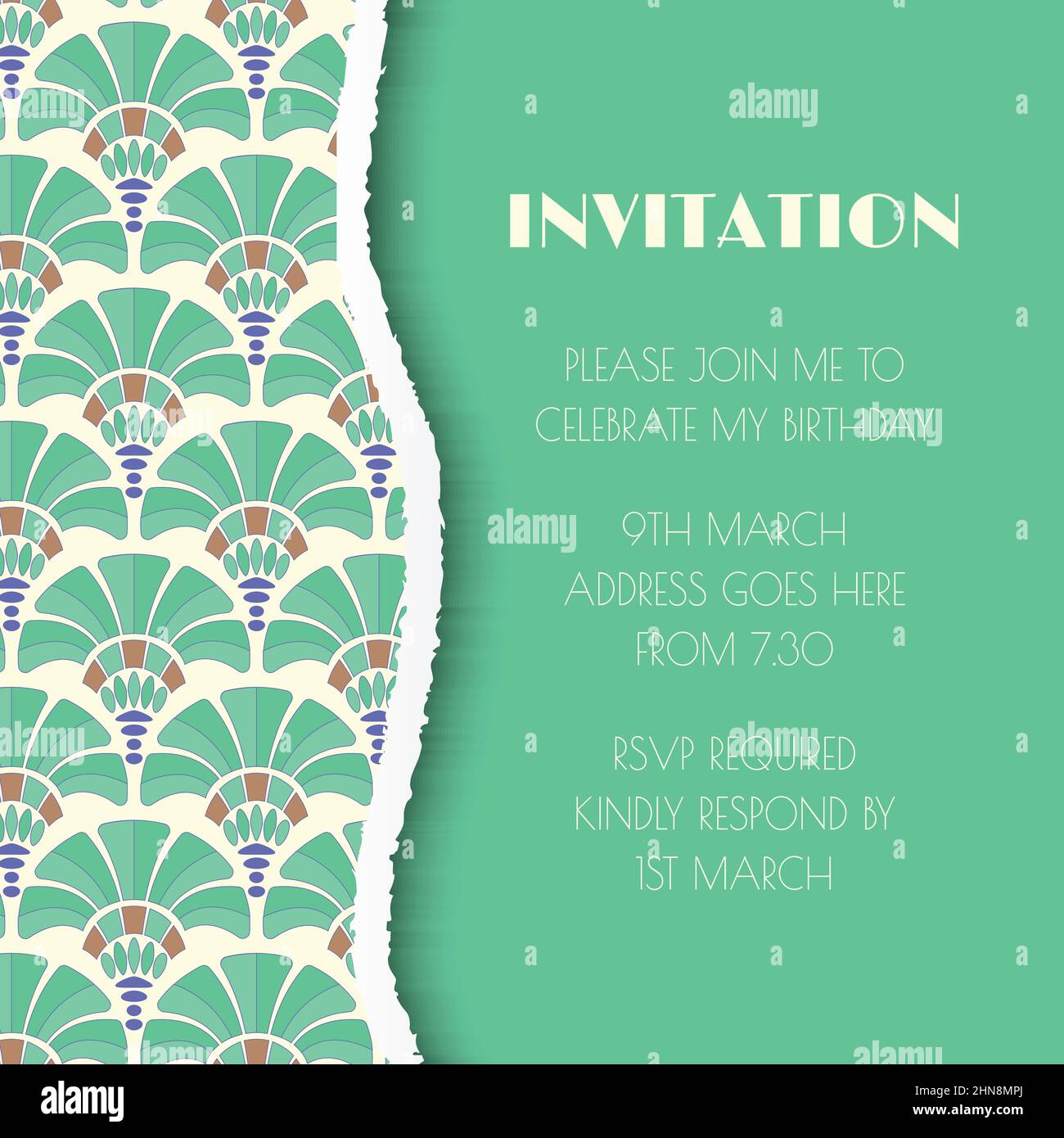 Art Deco Great Gatsby Style Invitation Design in Green with Fan ...