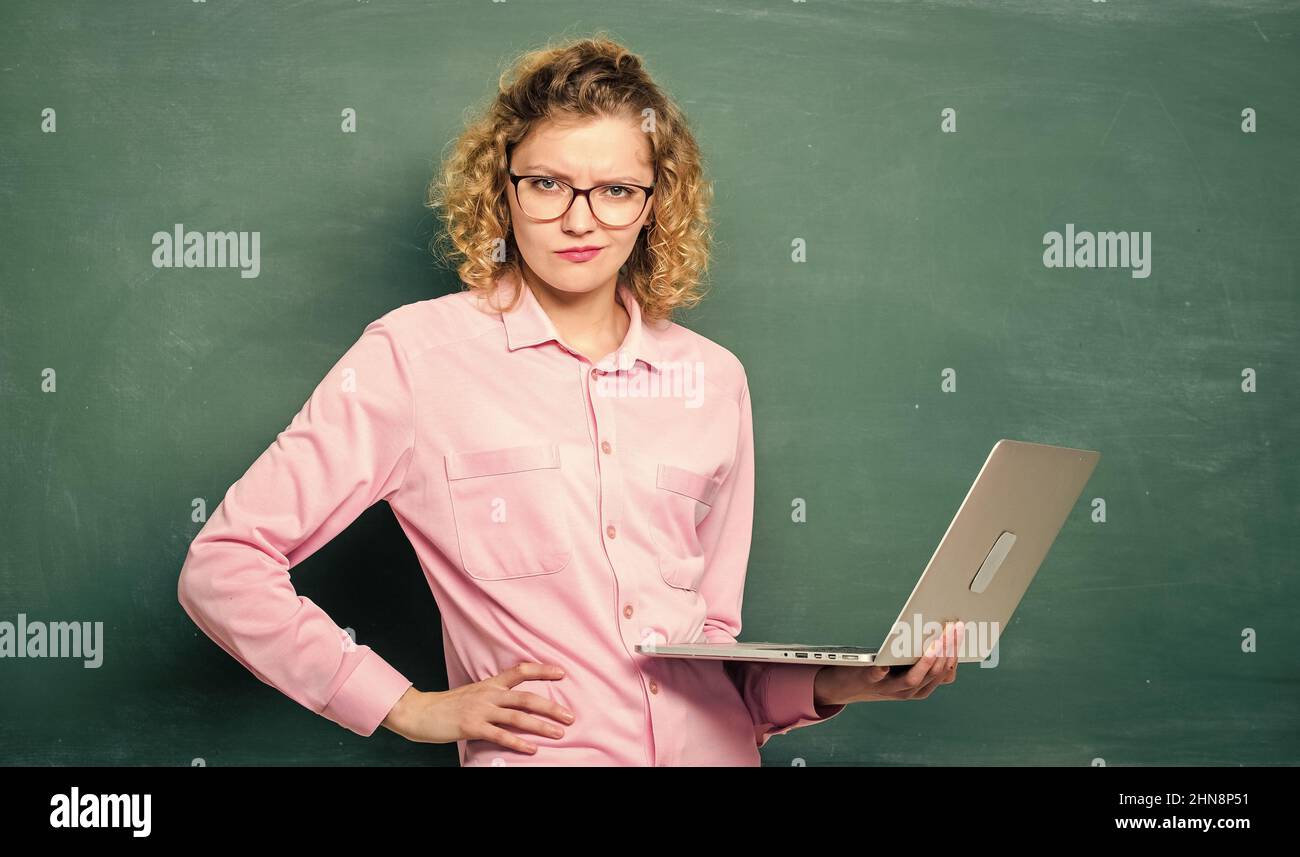 school. teacher woman at blackboard. online education. business school ...