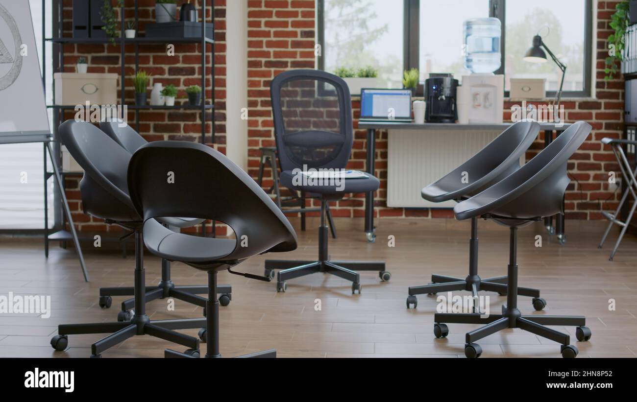 Empty room for aa support meeting with chairs in circle at group ...