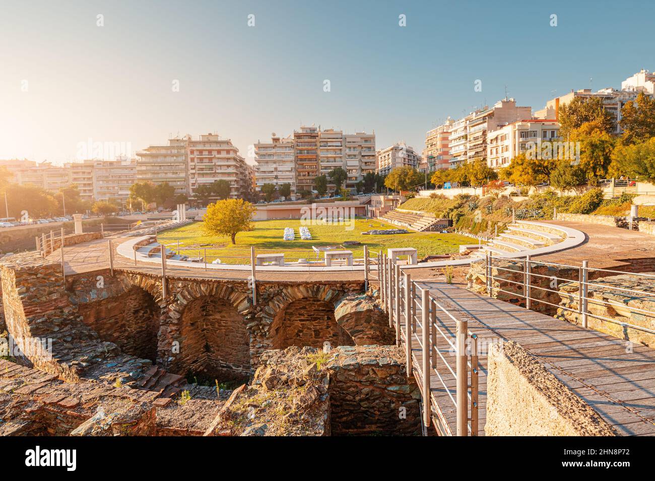 ancient Agora square and Roman Forum of Thessaloniki in the middle of a ...