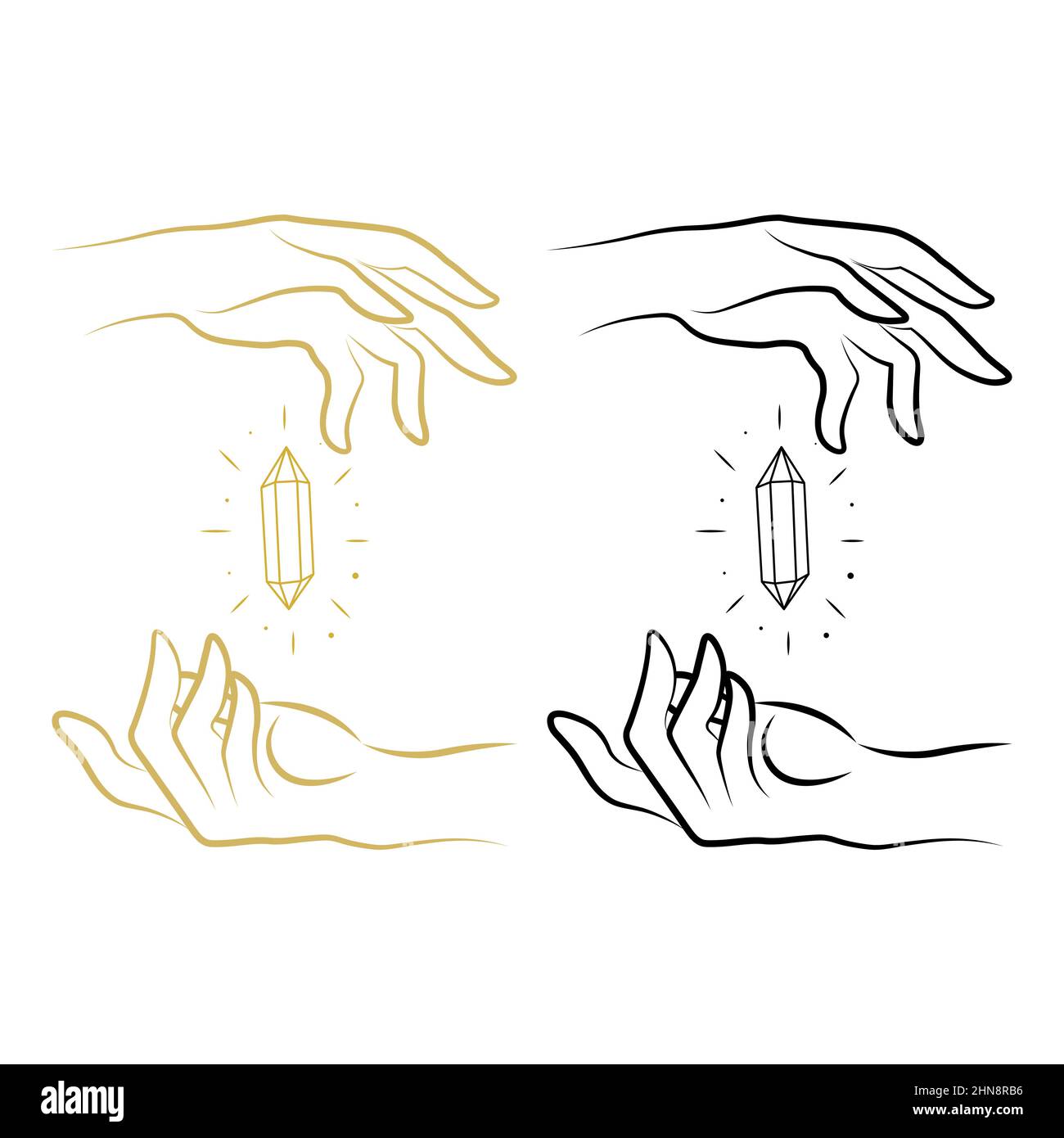 Hipster magic crystal in hands outline vector illustration minimalist ...