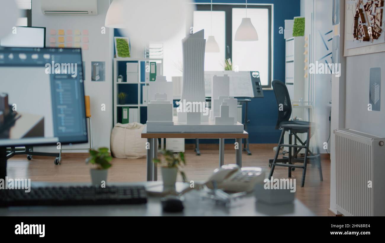 Nobody in office with 3d architecture design and building model for ...