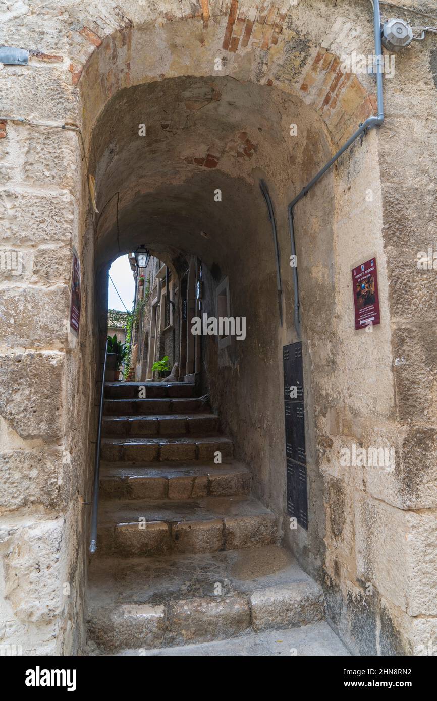 Foreshortening, Medieval village, Pacentro, Abruzzo, Italy, Europe ...
