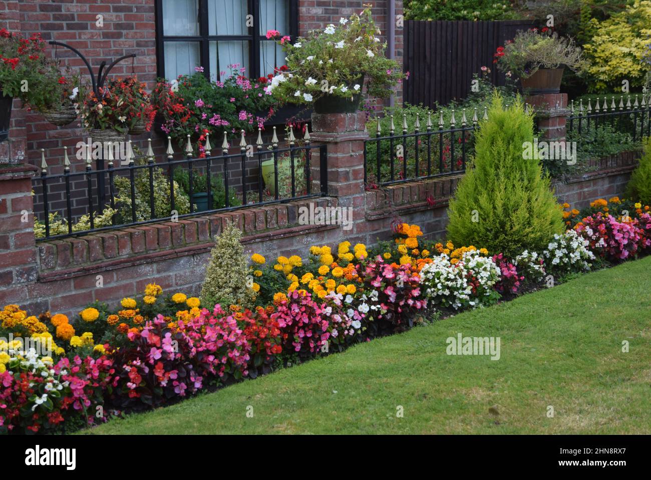 colourful flower border in front garden, suffolk, england Stock Photo ...