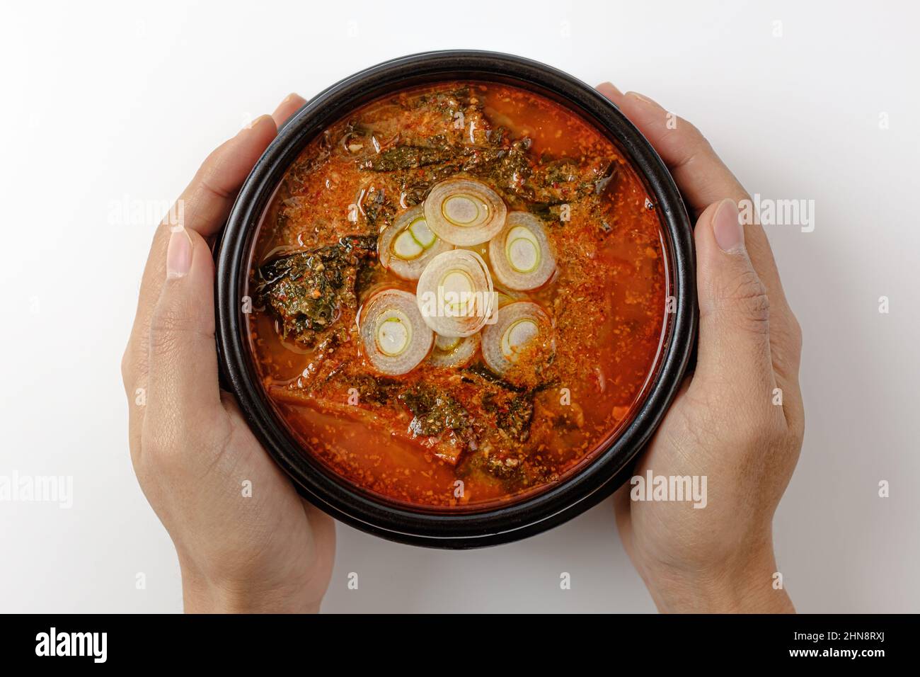 Eel soup on white background Stock Photo - Alamy