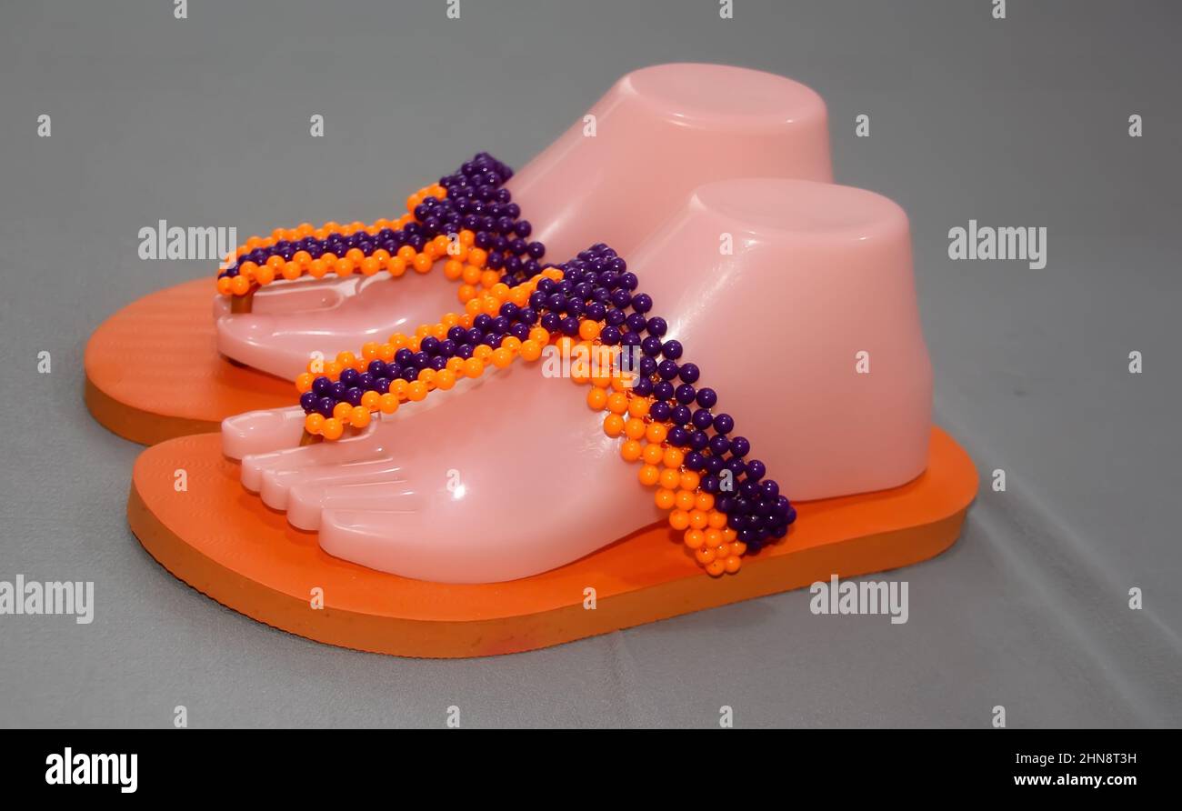 Beautiful and colorful beaded slippers for fashion and occasions Stock ...