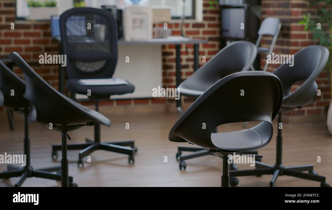 Empty aa meeting space with chairs in circle prepared for people at ...