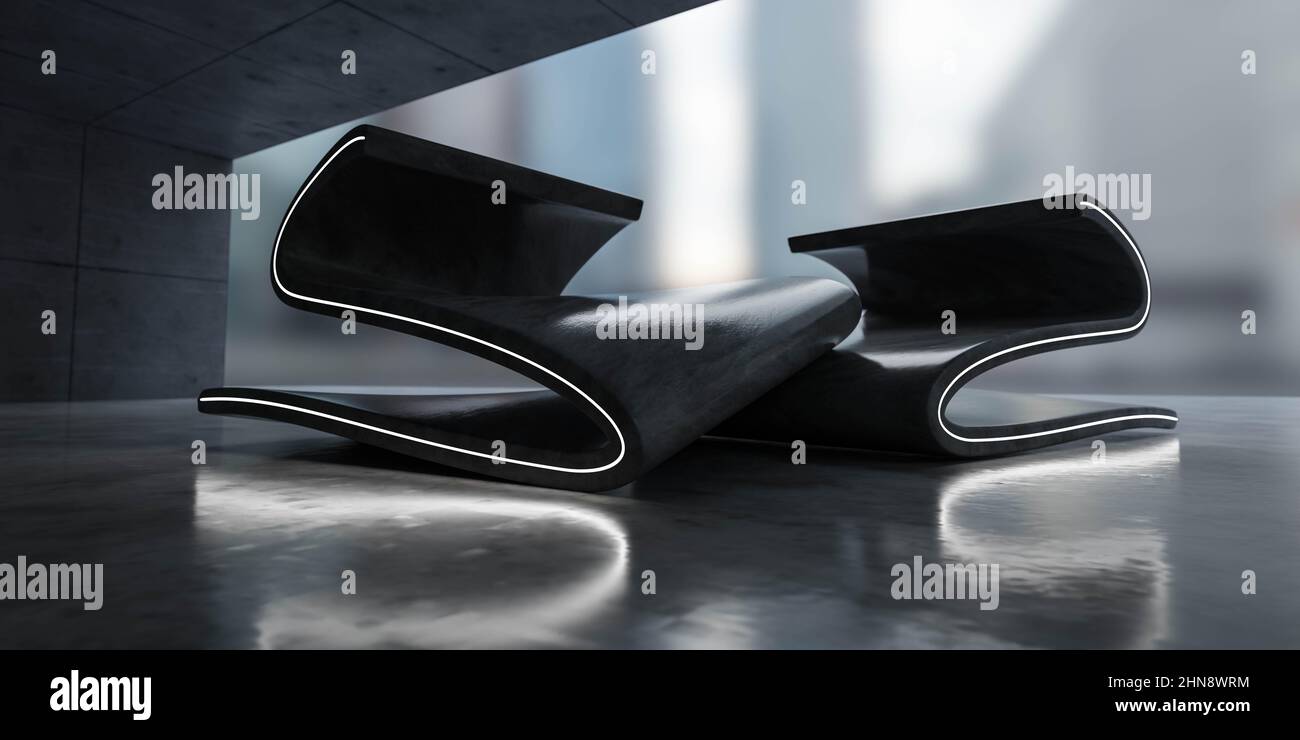 abstract concrete geometric objects with futuristic lighting on ...