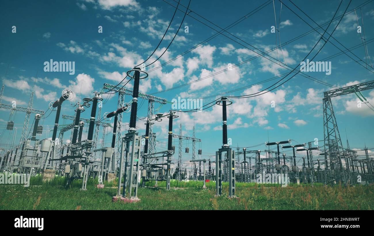 Power Grid Station. Electrical Distribution Station, Transformers, High ...