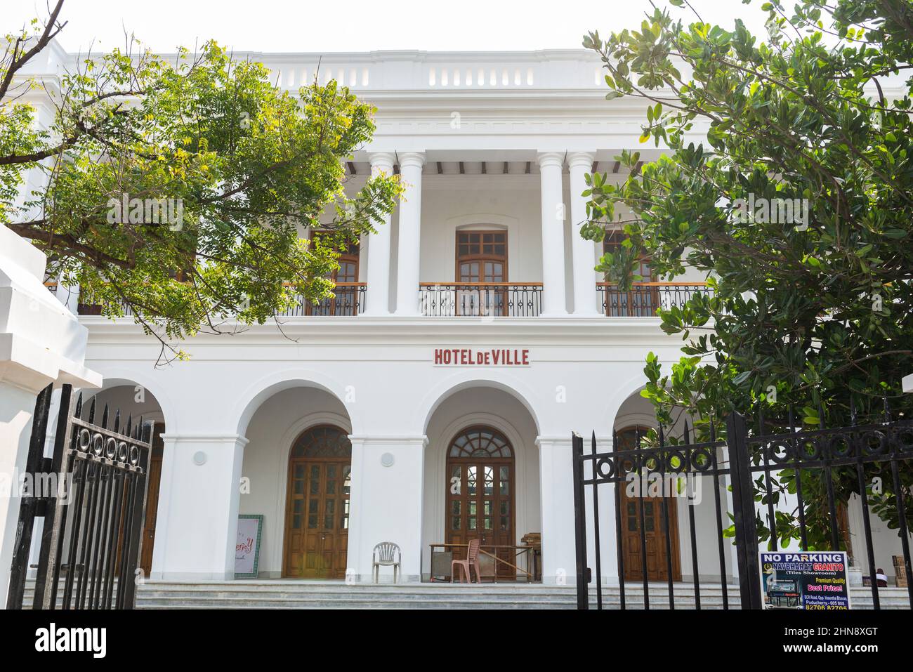PONDICHERRY, India - 15th February 2022: The finally restored Town Hall ...
