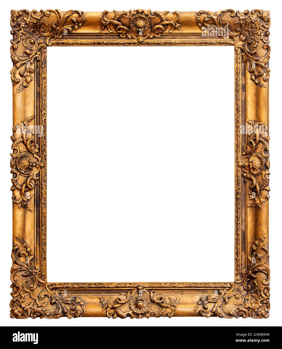 Wooden vintage rectangular gilded antique empty picture frame, isolated ...