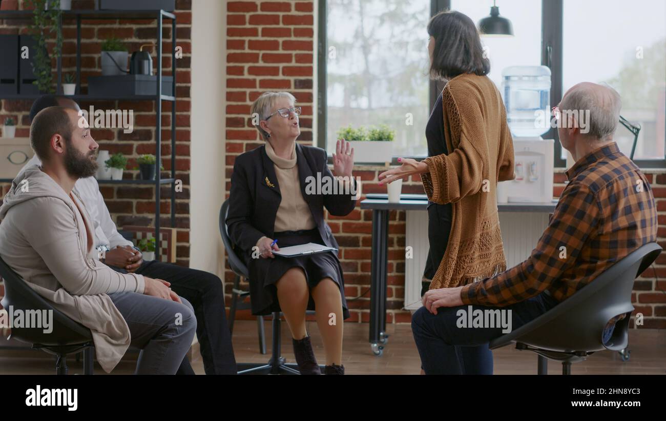 Woman with addiction crying and screaming at therapist while atending ...